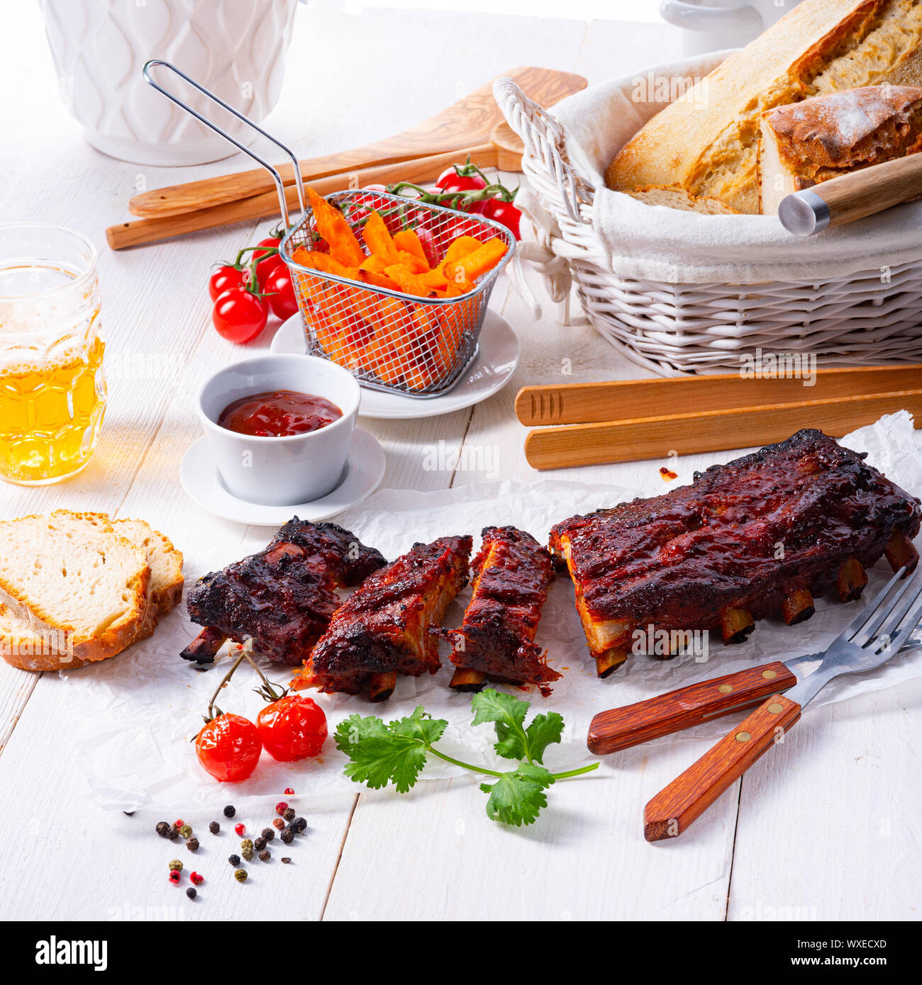 BBQ spare ribs from a charcoal grill Stock Photo - Alamy