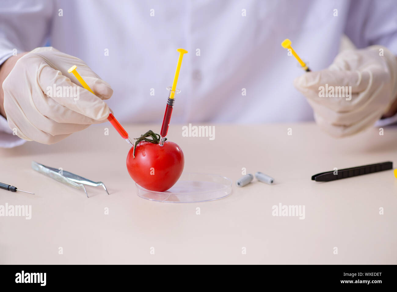 Male nutrition expert testing food products in lab Stock Photo - Alamy