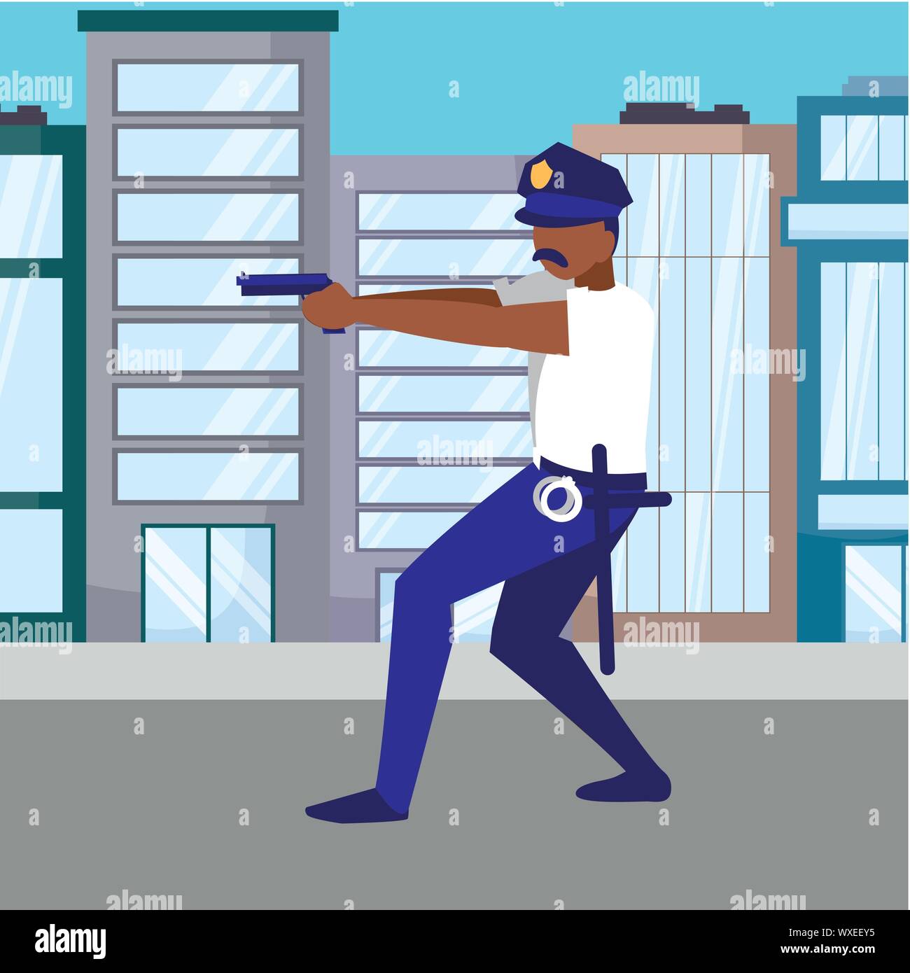 avatar policemen watching over white background, vector illustration ...