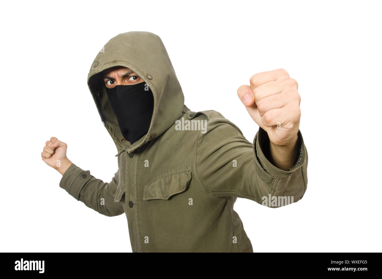 Criminal wearing mask isolated on white Stock Photo - Alamy