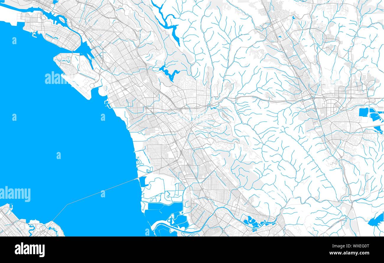 Rich detailed vector area map of Hayward, California, USA. Map template ...
