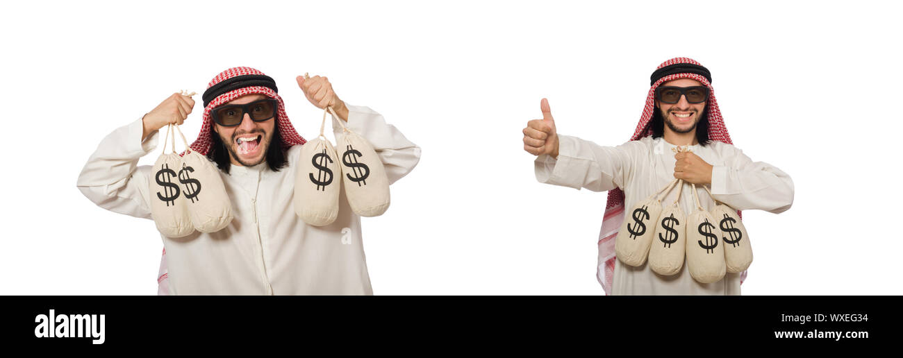 Arab businessman with sacks of money Stock Photo - Alamy