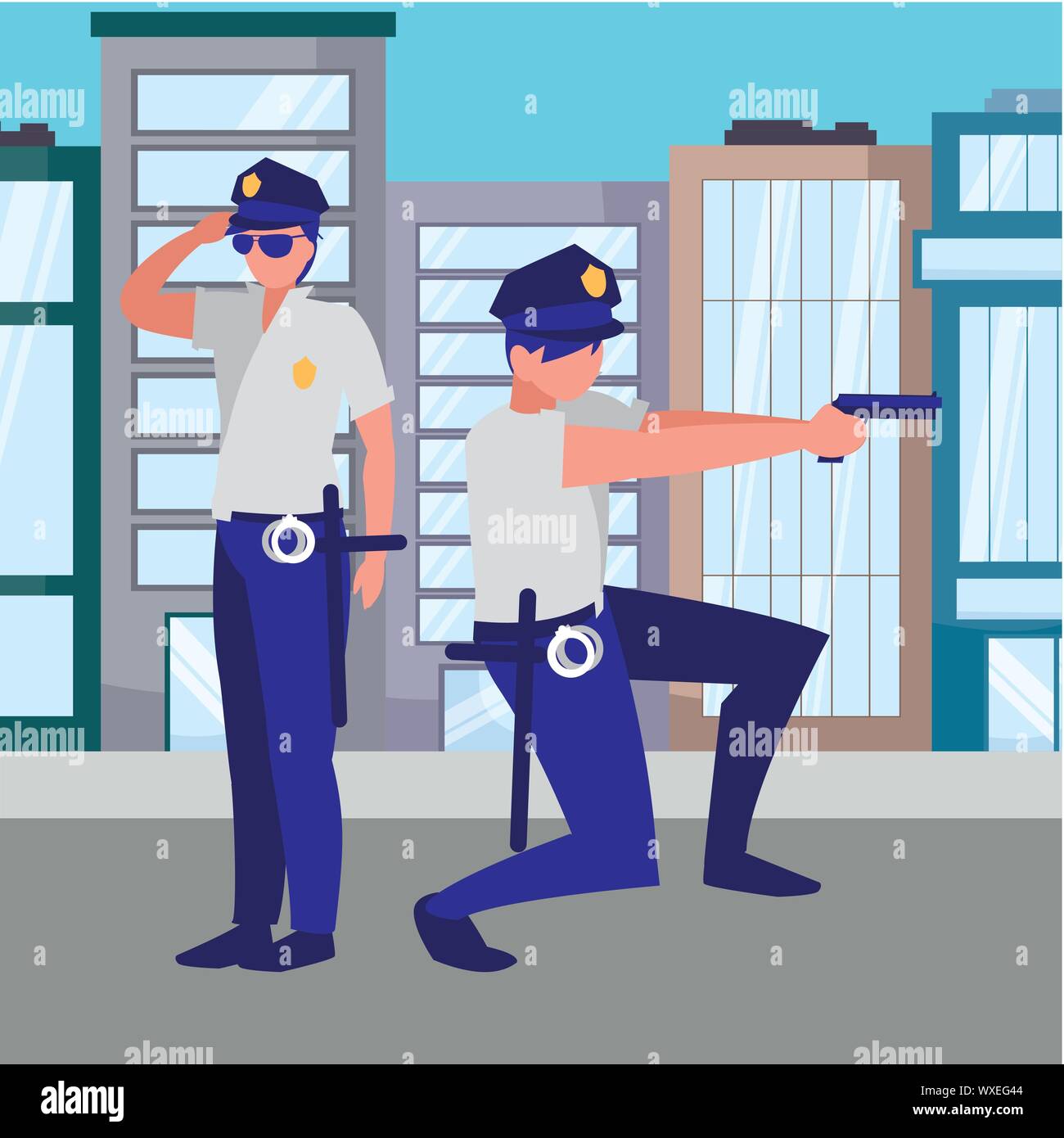 avatar policemen watching over white background, vector illustration ...