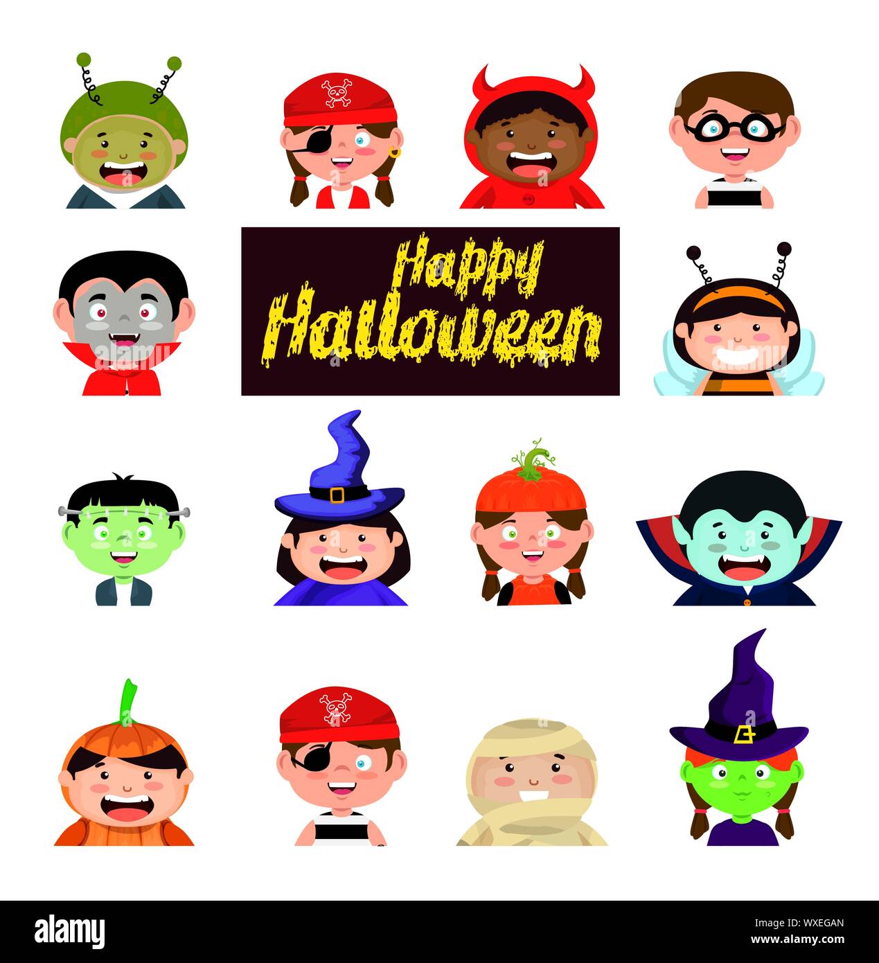 bundle happy halloween with costume children Stock Vector Image & Art ...