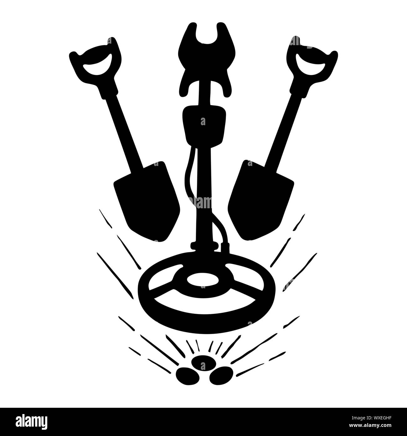 Vector silhouette logo of a treasure digger searching for ancient coins ...