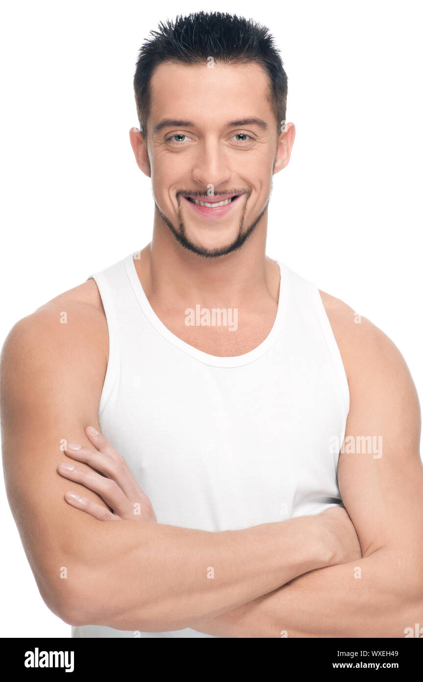 Close up portrait of young handsome man face with perfect skin ...