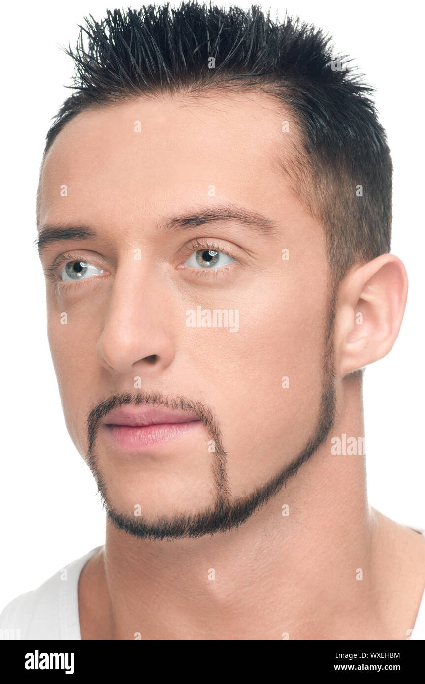 Close up portrait of young handsome man face with perfect skin ...