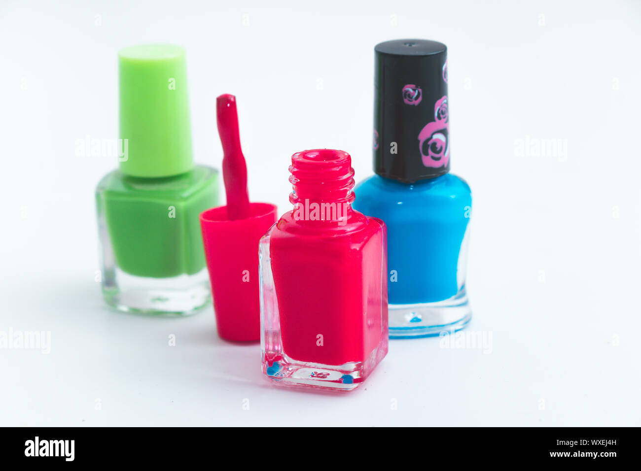 a collage of compositions of nail polish isolated on white Stock Photo ...