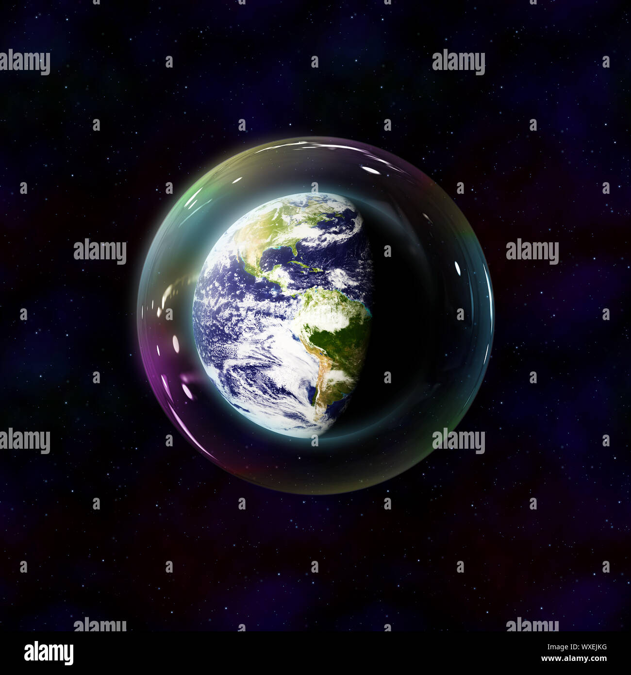 safe planet earth bubble in space Stock Photo - Alamy
