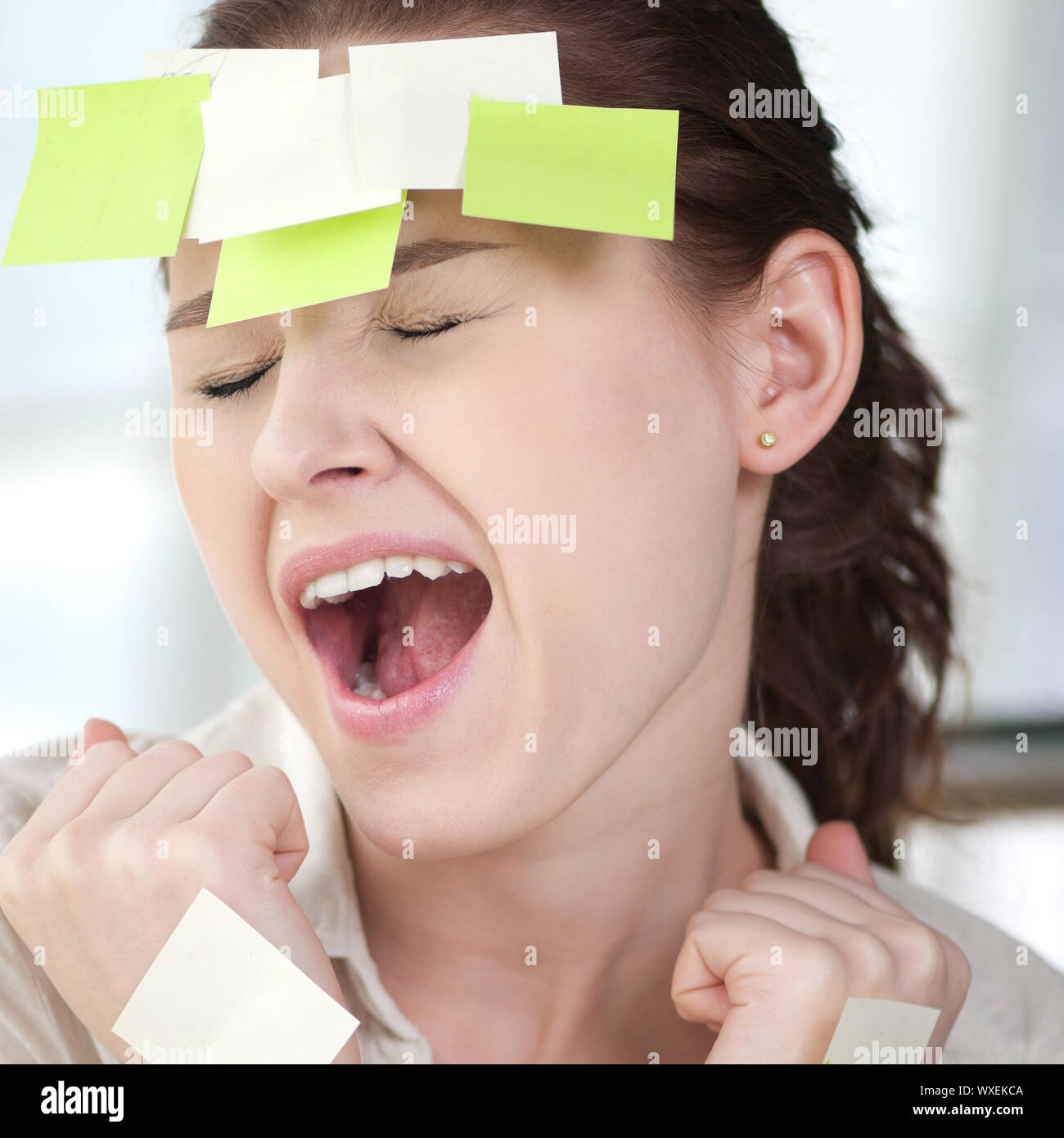 Portrait of emotional business woman with note papers Stock Photo - Alamy Portrait of emotional business woman with note papers Stock Photo - Alamy