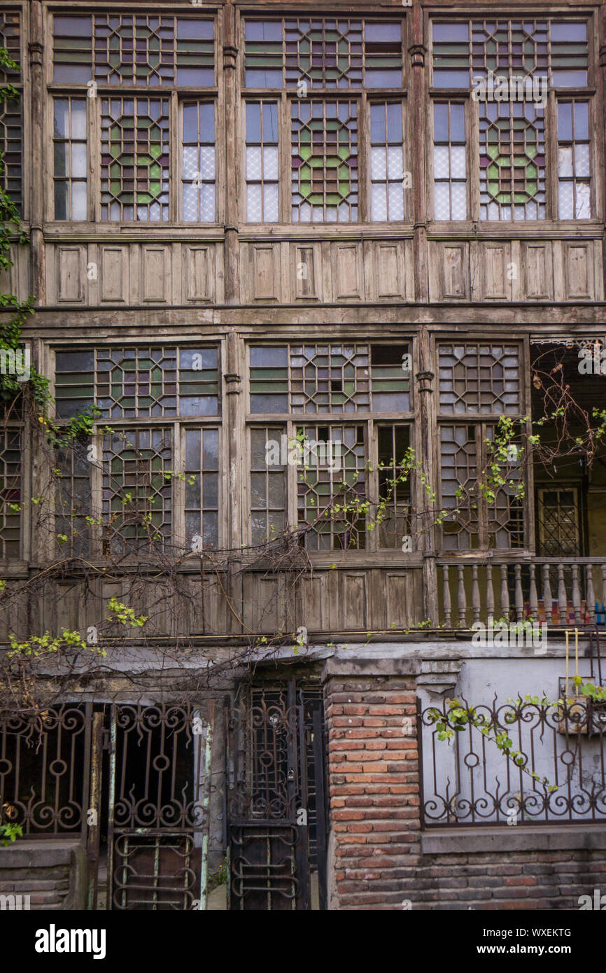 broken down wooden house facade in tbilisi Stock Photo - Alamy