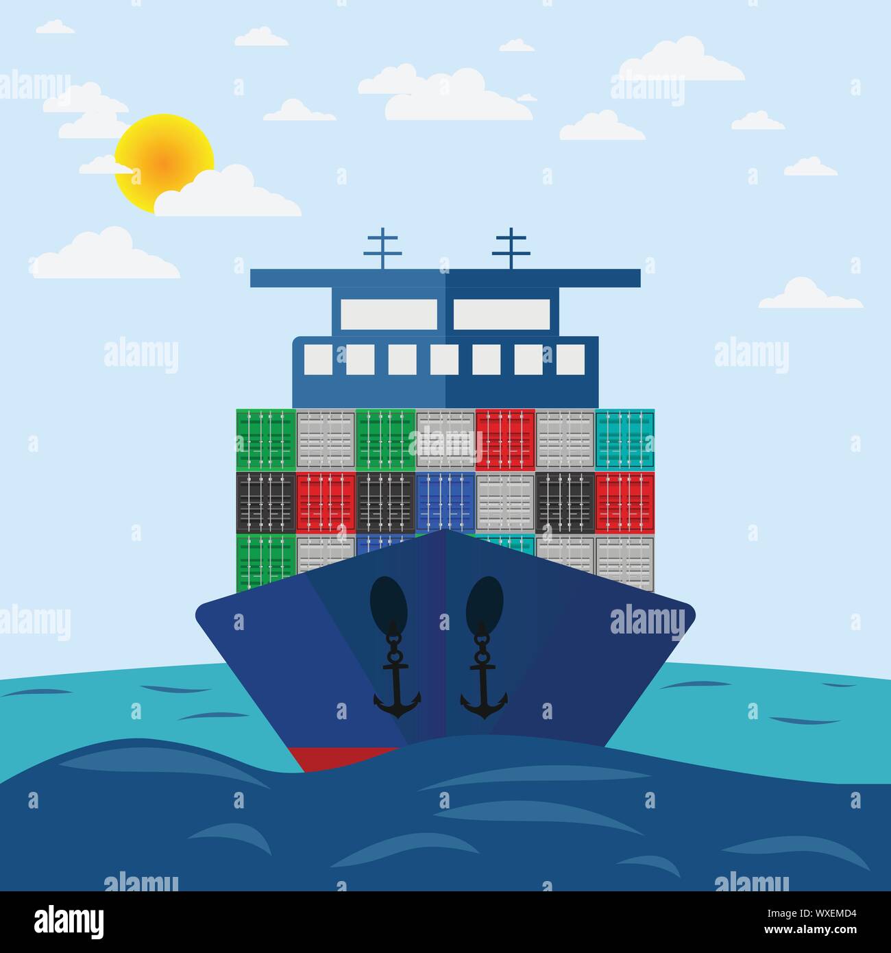 Transport cargo sea ship loading containers by harbor crane in shipping ...