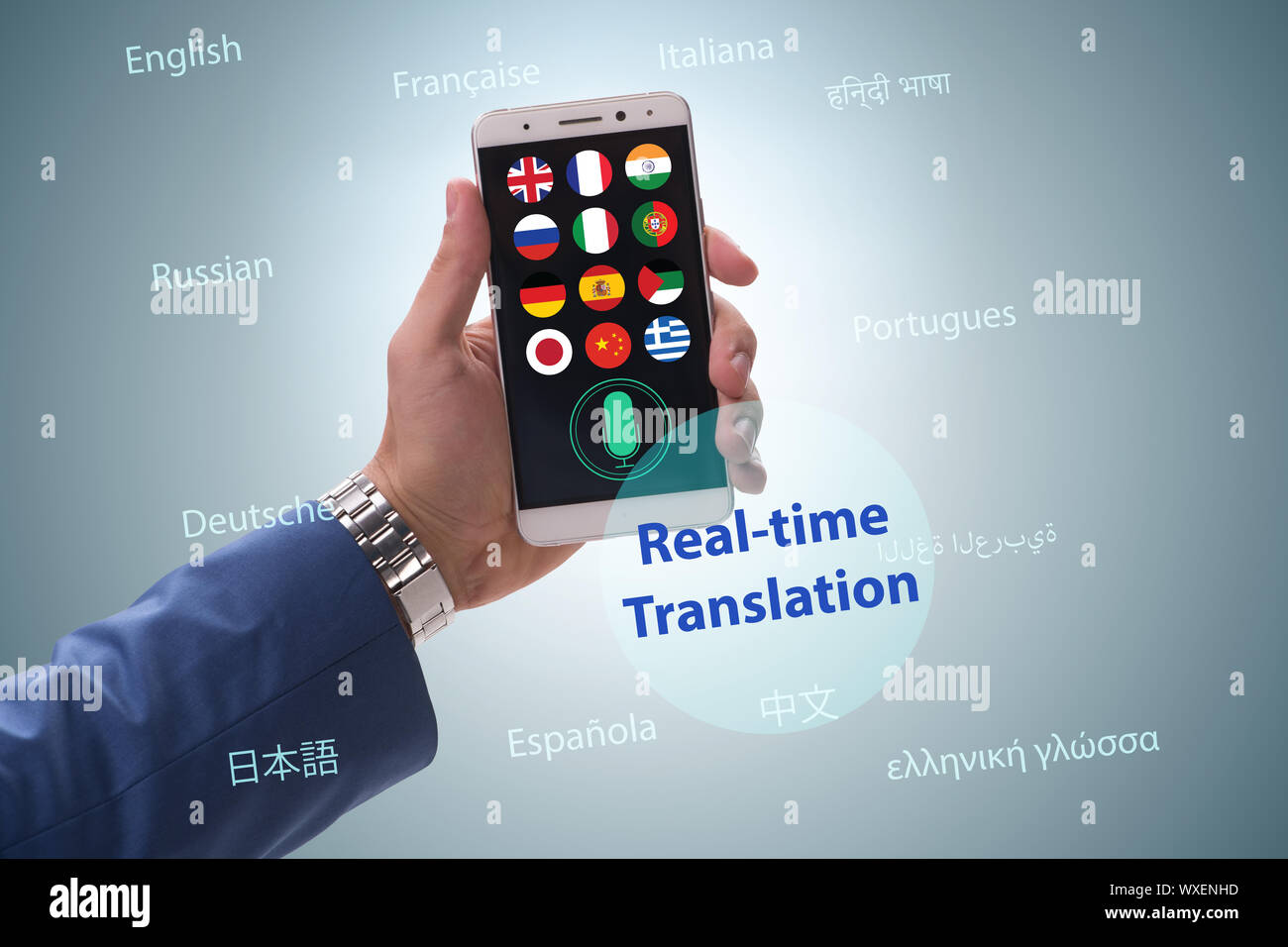 Concept of real time translation with smartphone app Stock Photo - Alamy