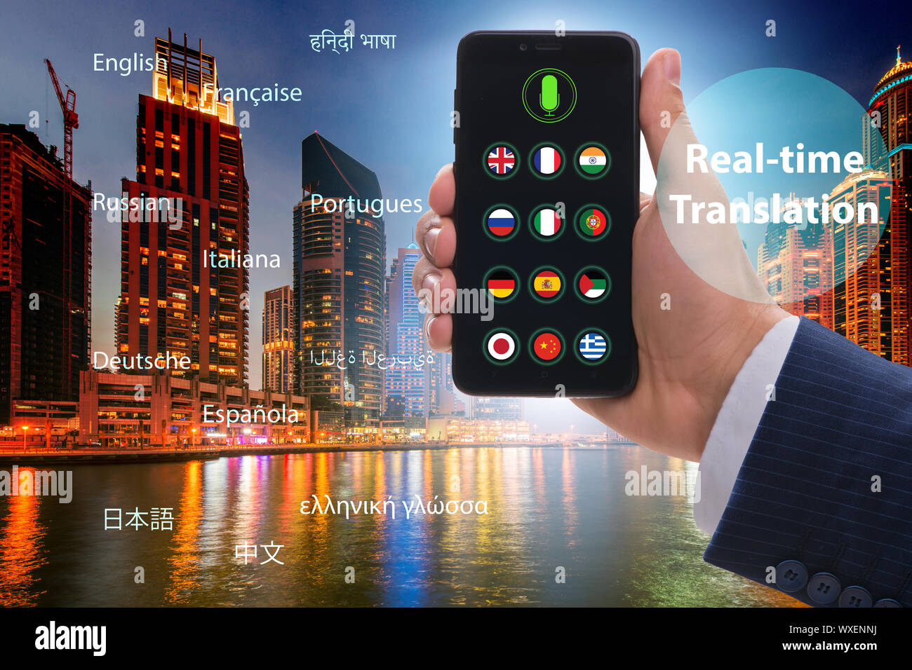 Concept of real time translation with smartphone app Stock Photo - Alamy