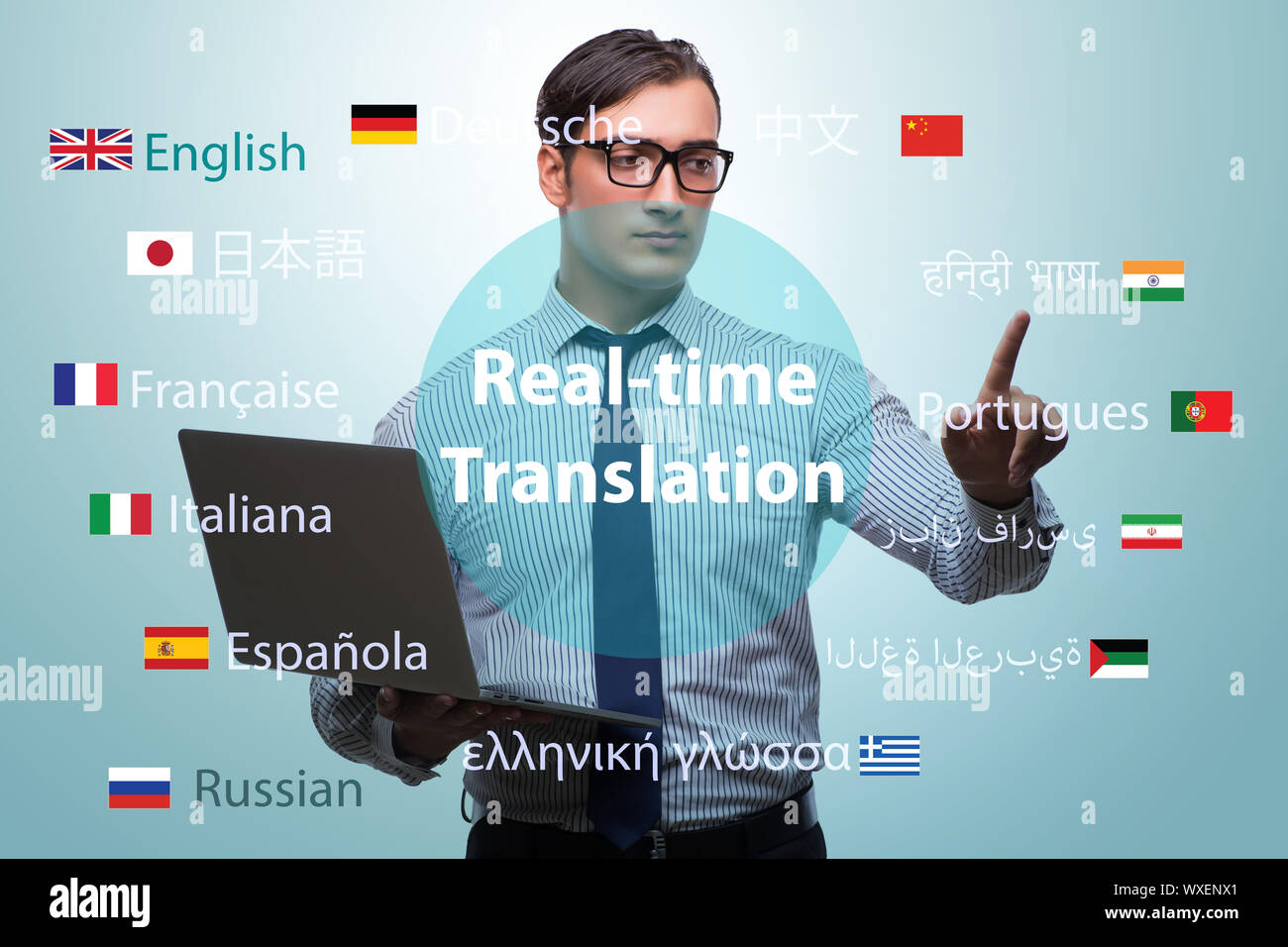 Concept of real time translation from foreign language Stock Photo - Alamy