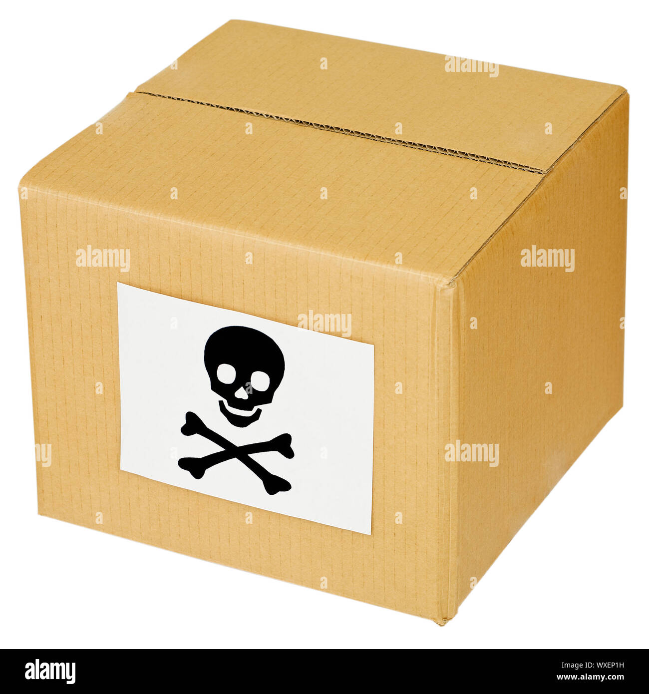 Cardboard box with skull and cross-bones sign on white Stock Photo - Alamy