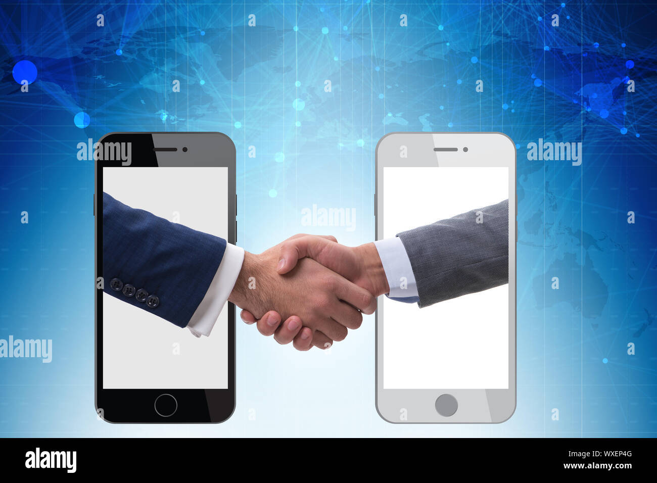 Concept of communication with businessmen handshaking Stock Photo - Alamy