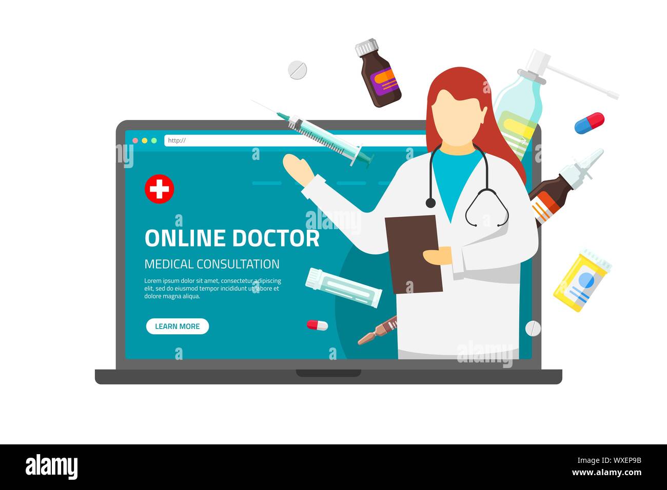 Stethoscope on laptop isolated Stock Vector Images - Alamy