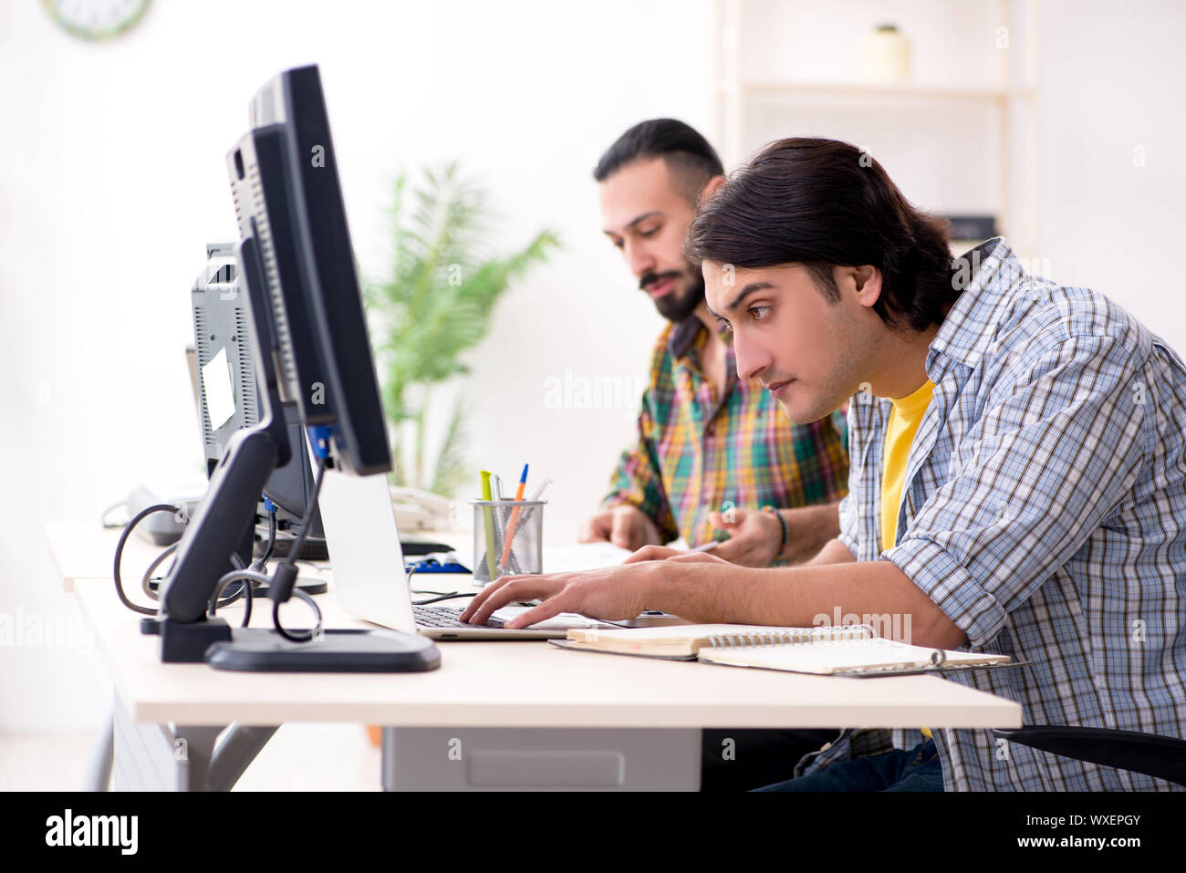 Two it specialists working in the office Stock Photo - Alamy