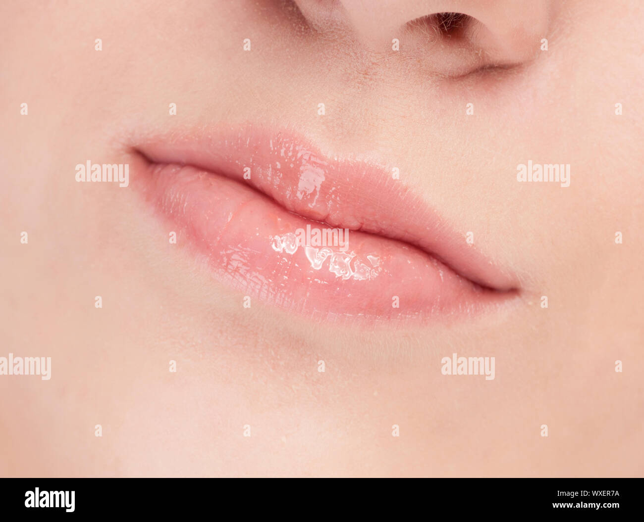 Close-up face of beauty young woman - lips make-up zone Stock Photo - Alamy