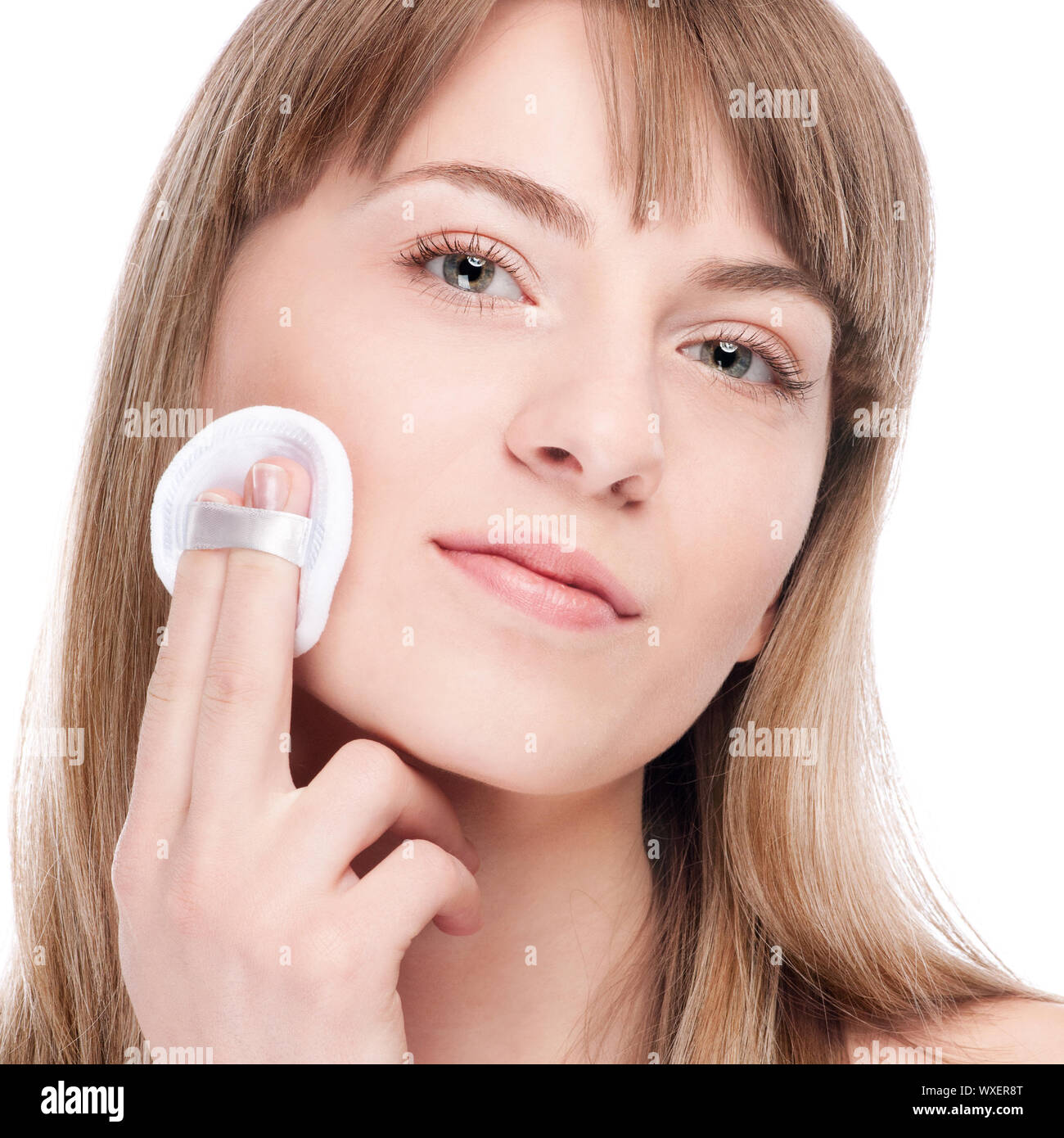 Close-up portrait of young woman with perfect health skin of face and ...
