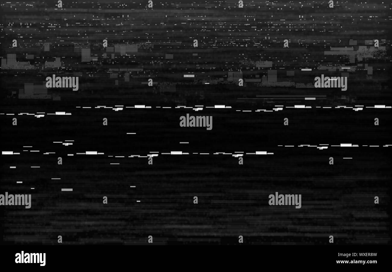 Glitch VHS black and white. Analog distortion effect with white noise ...