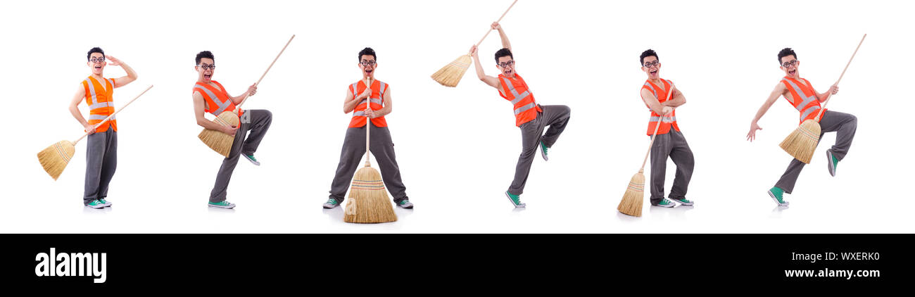 Funny janitor isolated on white Stock Photo - Alamy