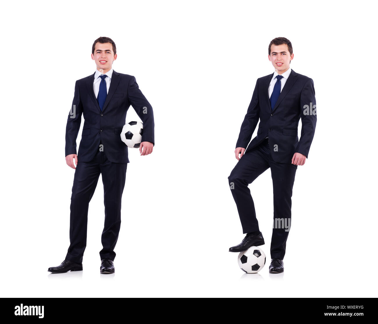 Man with football isolated on white Stock Photo - Alamy