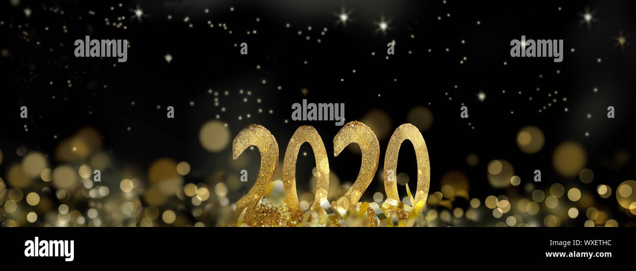 golden figures 2020 on abstract night on blur lights background Stock ...