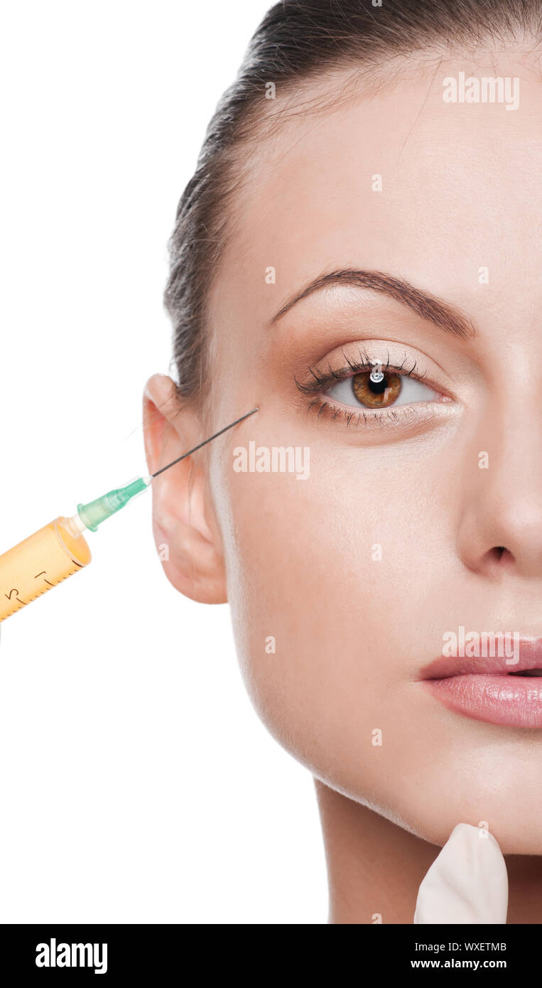 Cosmetic botox injection in the female face. Eye zone. Isolated Stock ...