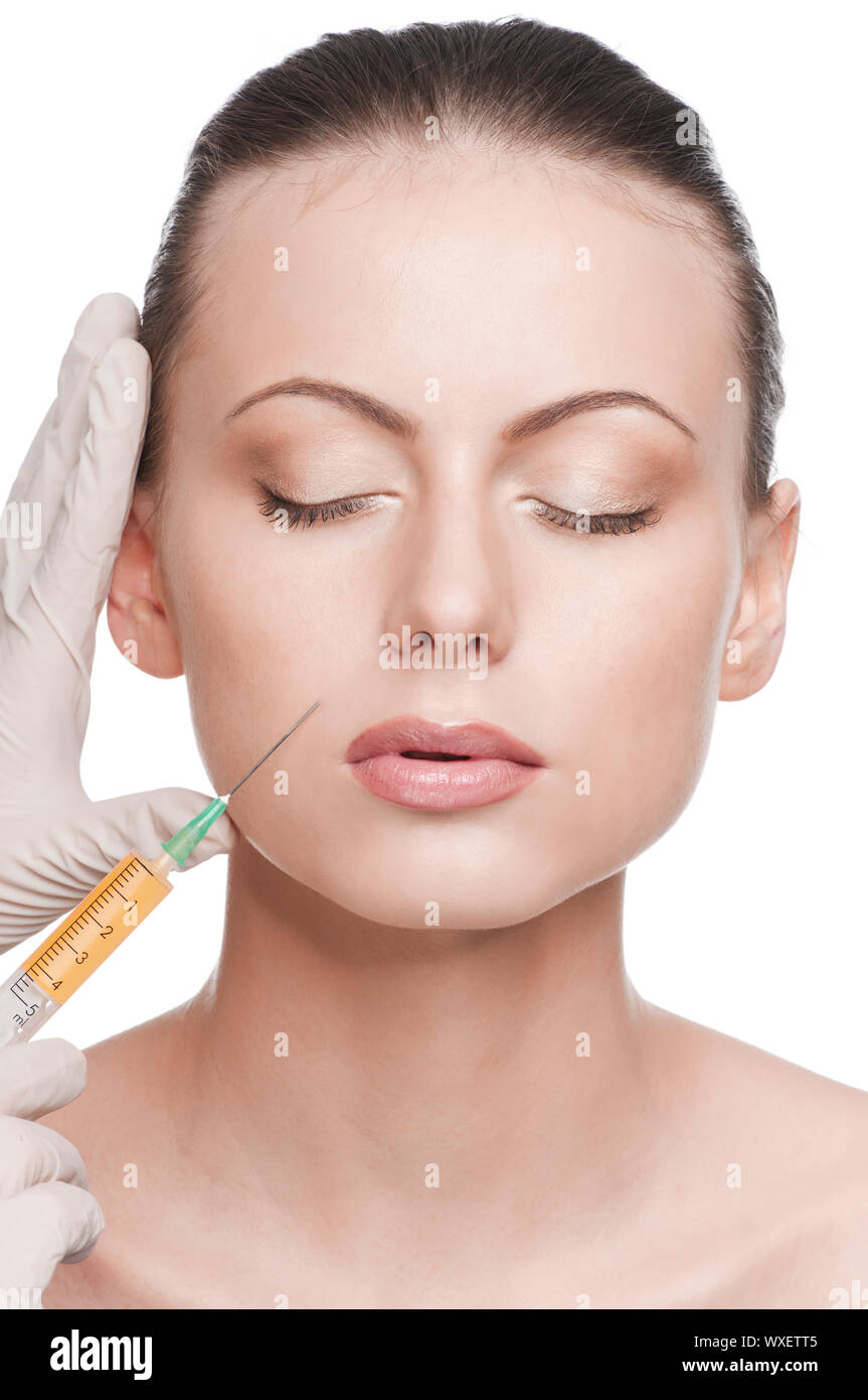 Cosmetic botox injection in the female face. Lips zone. Isolated Stock ...