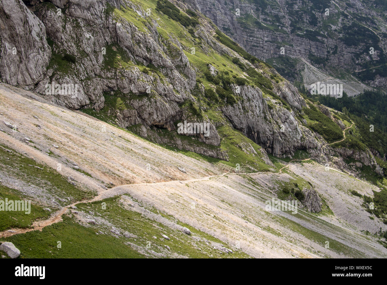 Mountain path through scree high in mountains Stock Photo - Alamy