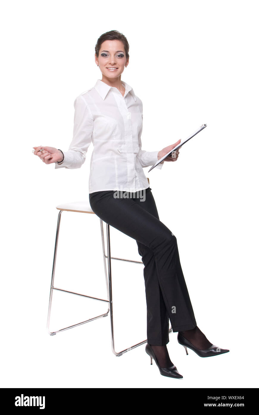 Portrait of young emotional business woman on chair Stock Photo - Alamy Portrait of young emotional business woman on chair Stock Photo - Alamy