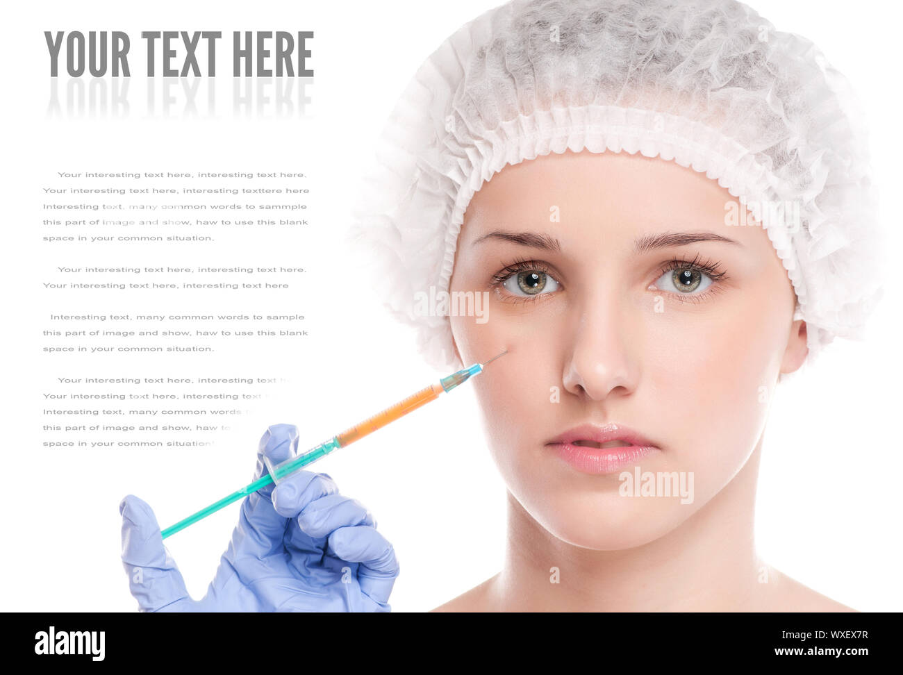 Cosmetic botox injection in the female face. Cheek zone. Isolated on ...
