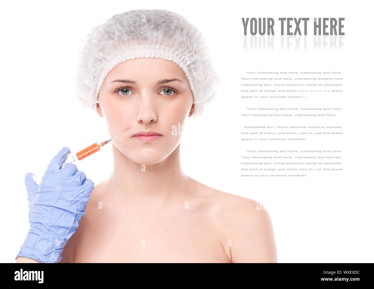 Cosmetic botox injection in the female face. Lips and cheek zone ...