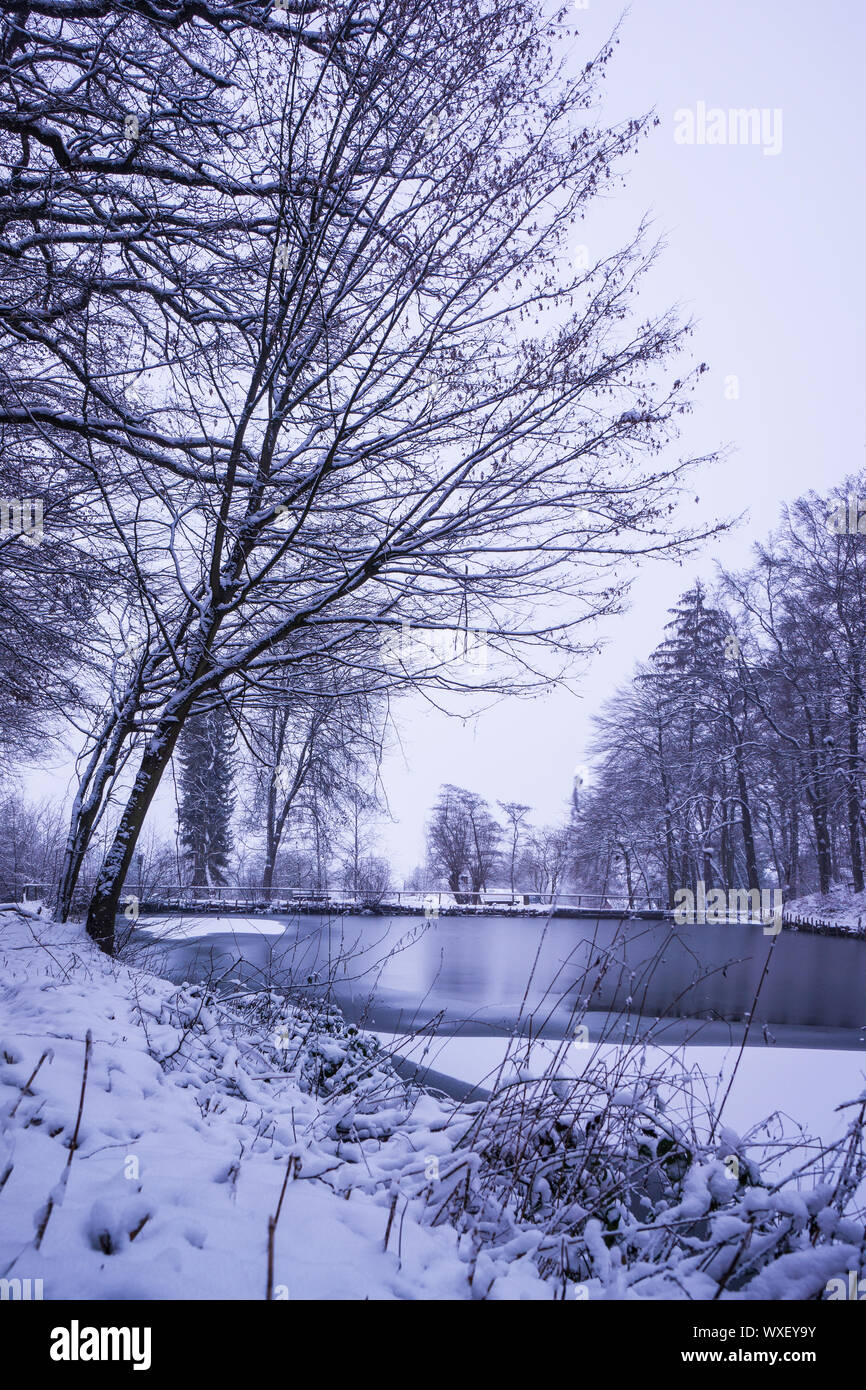 seasonal photo cold winter landscape with lake Stock Photo - Alamy
