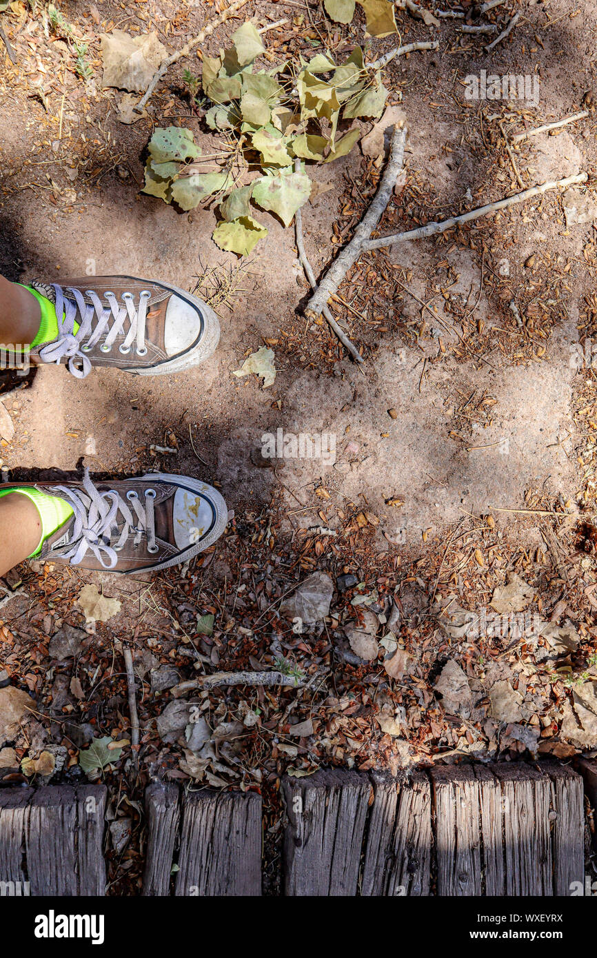 Travel feet in wooded area Stock Photo - Alamy