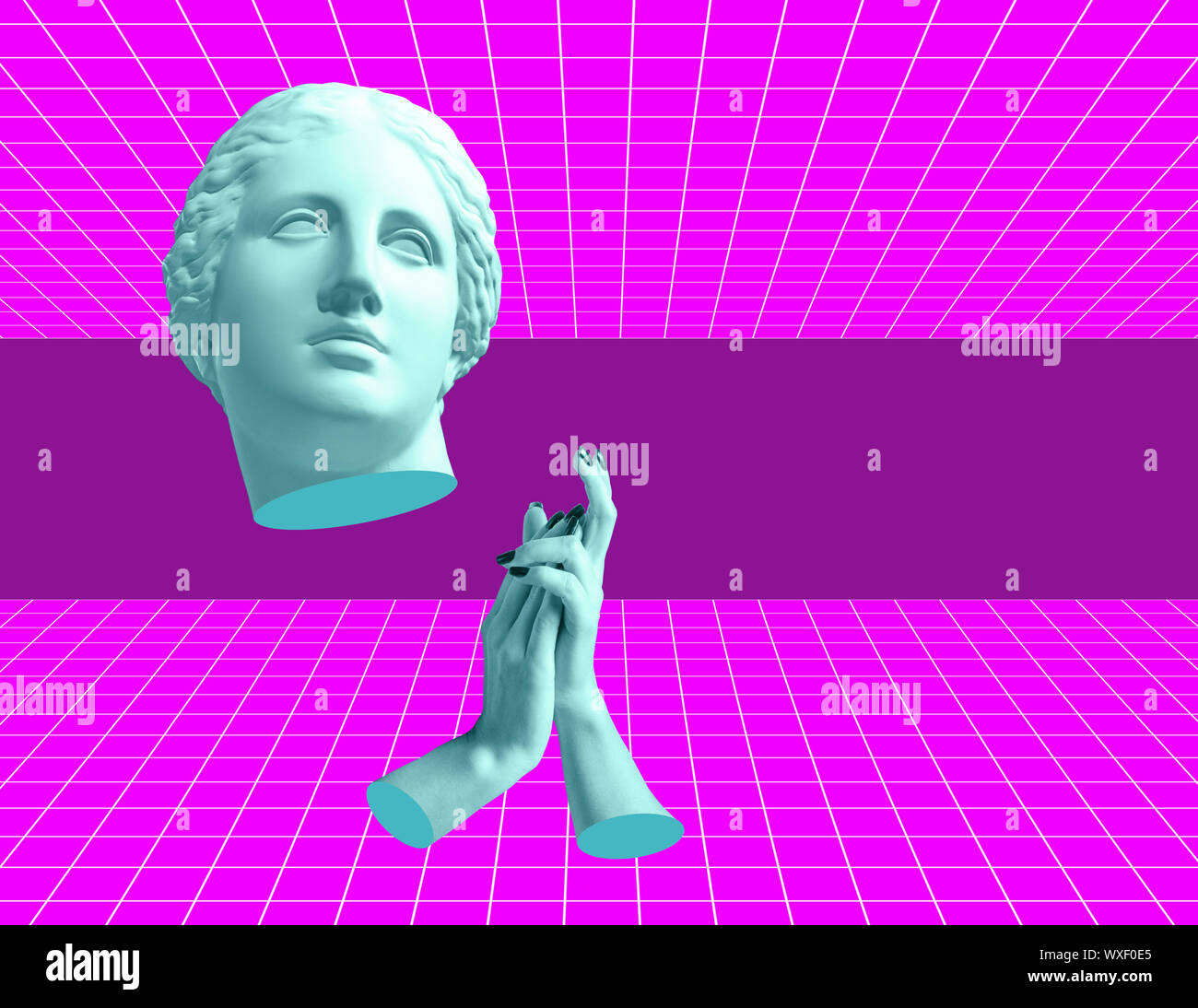 Modern conceptual art poster with ancient statue of bust of Venus ...