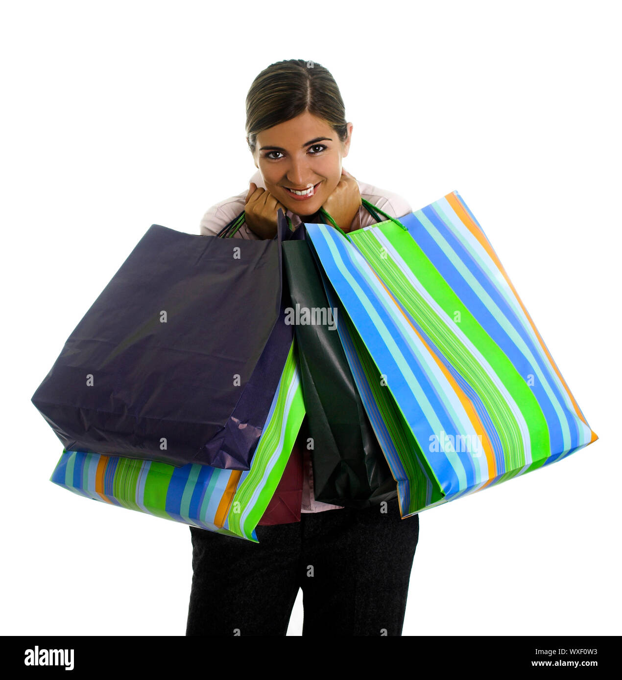 Woman shooping isolated in a white background Stock Photo - Alamy