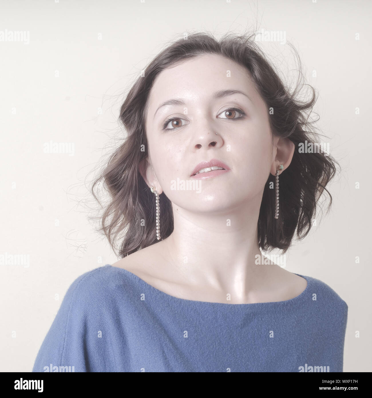 vintage portrait of young woman on vignetting background Stock Photo ...