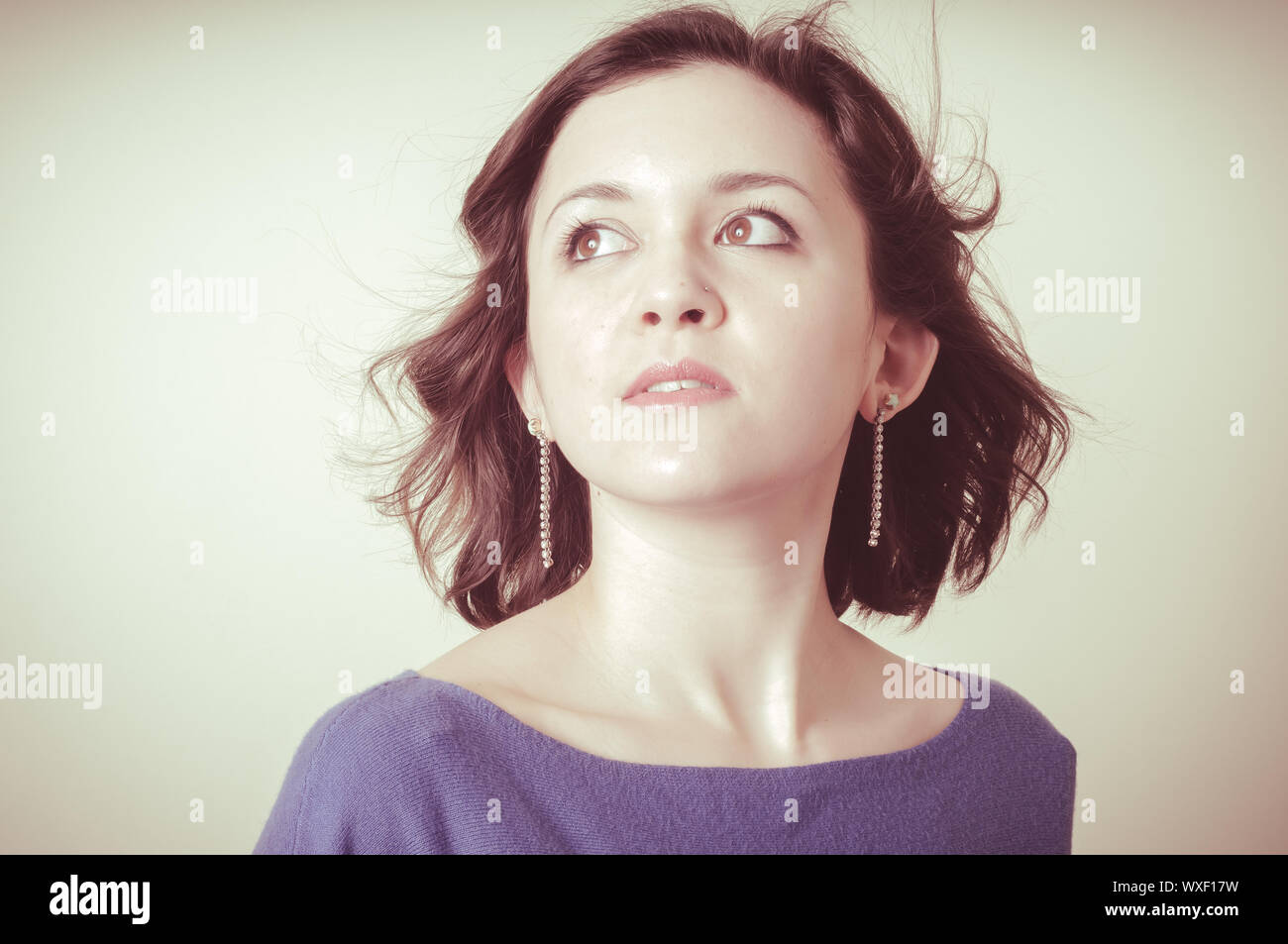 vintage portrait of young woman on vignetting background Stock Photo ...
