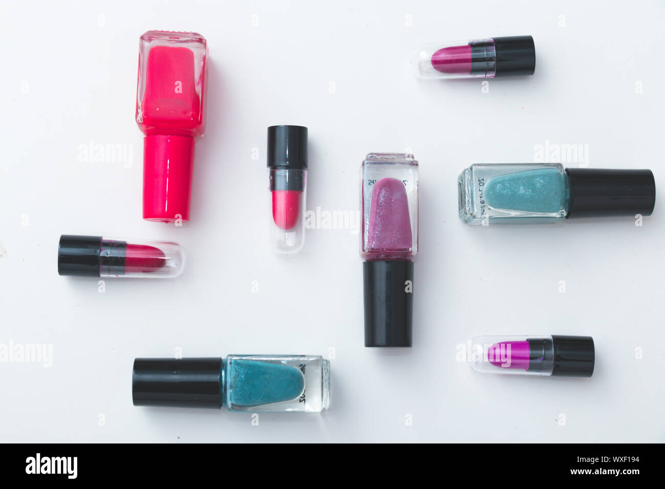 a collage of compositions of nail polish isolated on white Stock Photo ...
