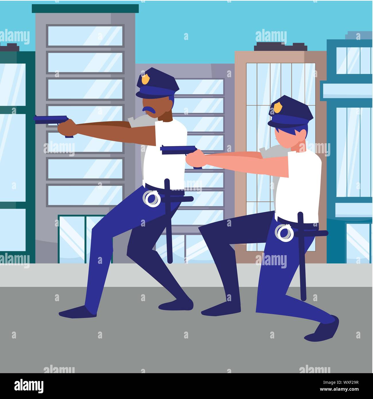 avatar policemen watching over white background, vector illustration ...