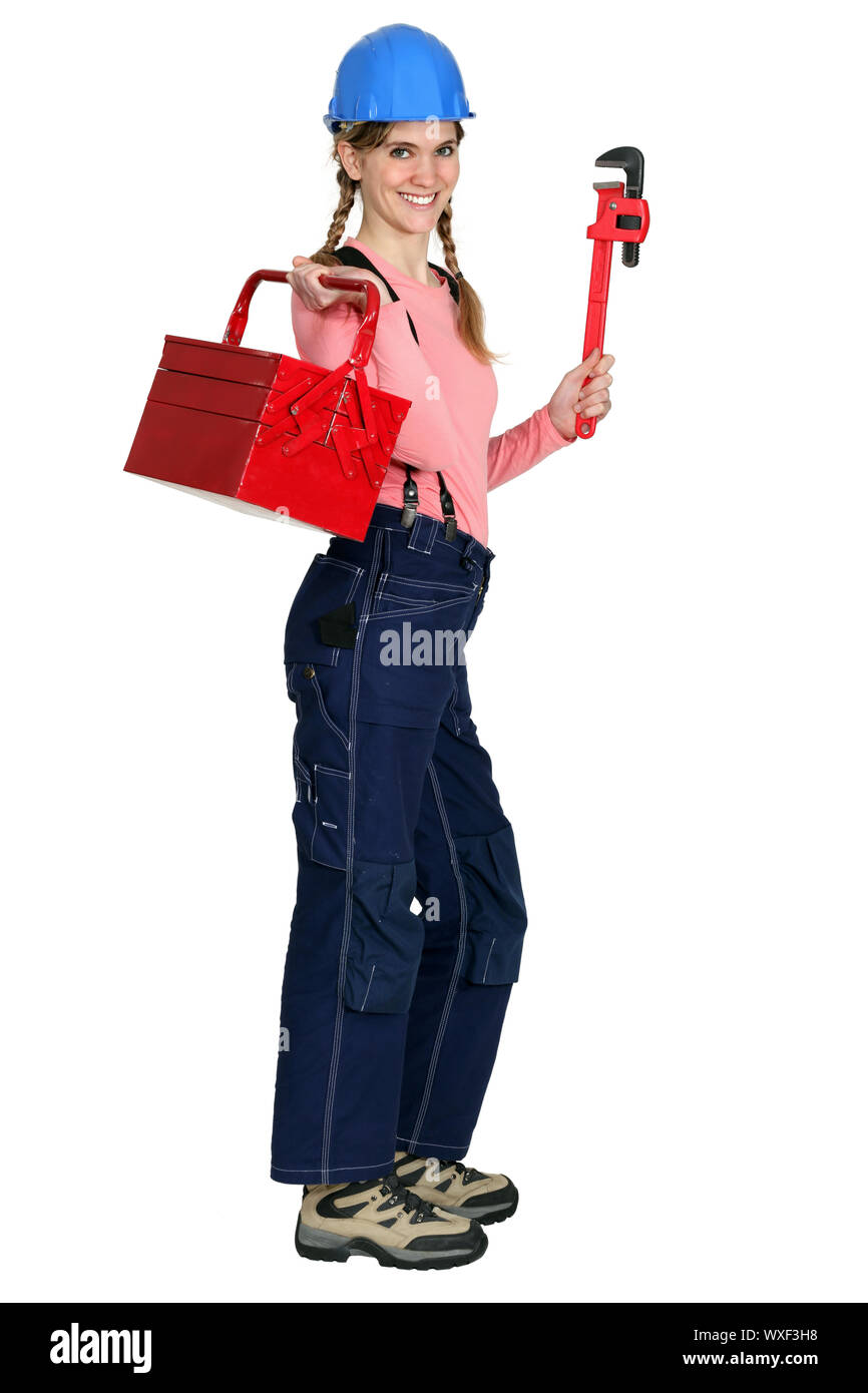 Female construction worker posing Cut Out Stock Images & Pictures - Alamy
