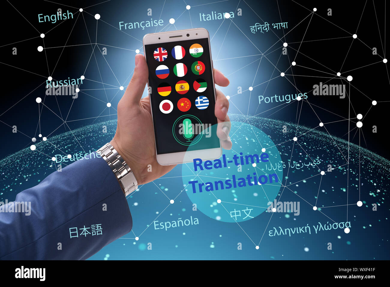 Concept of real time translation with smartphone app Stock Photo - Alamy