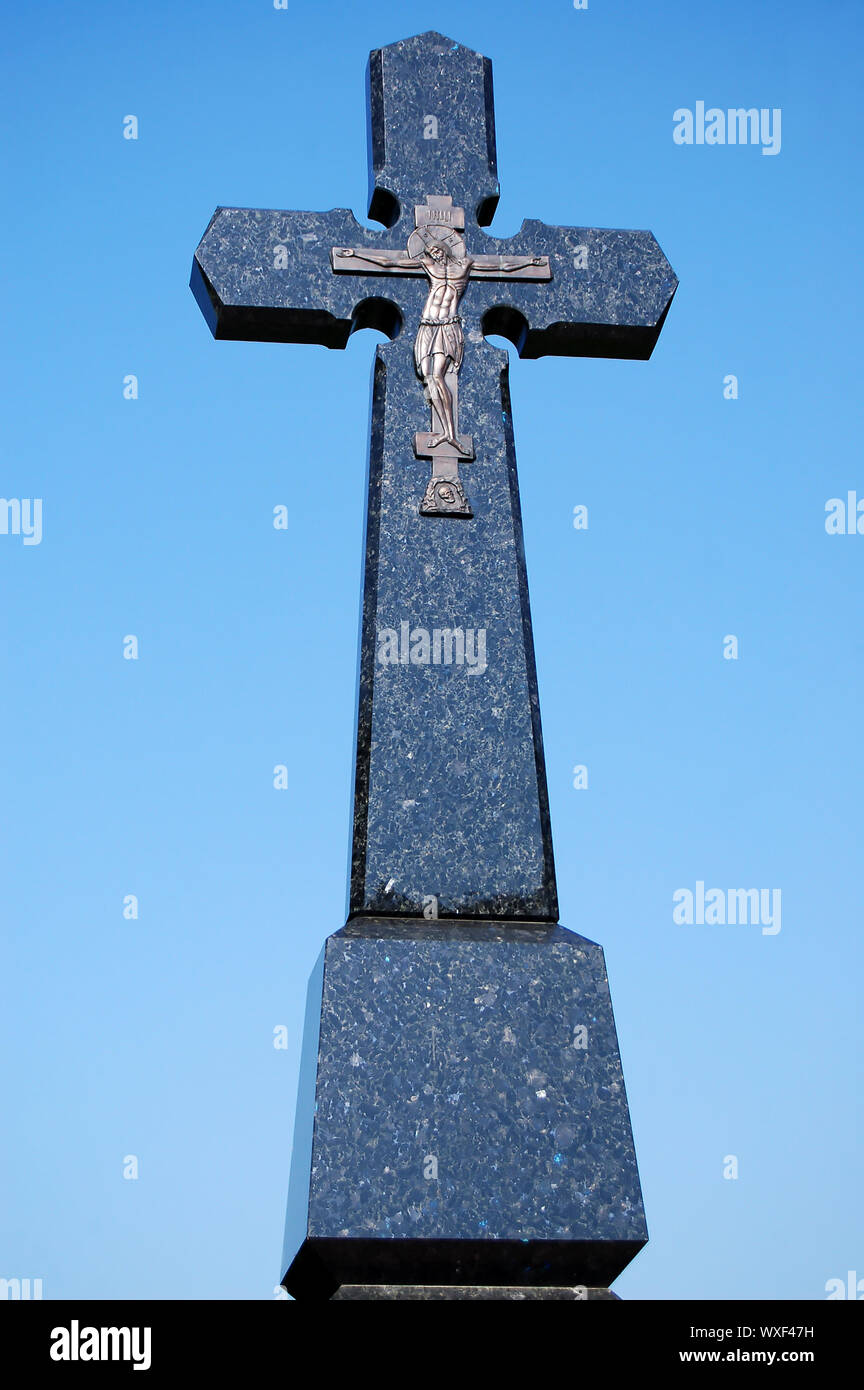 stone cross wirh Jesus image Stock Photo - Alamy