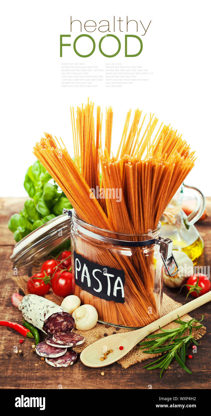 whole wheat spaghetti with ingredients Stock Photo - Alamy