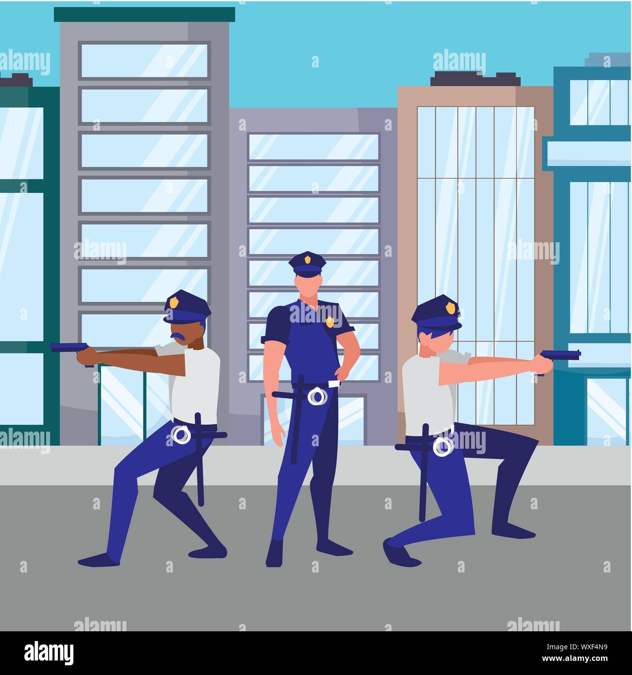 avatar policemen watching over white background, vector illustration ...