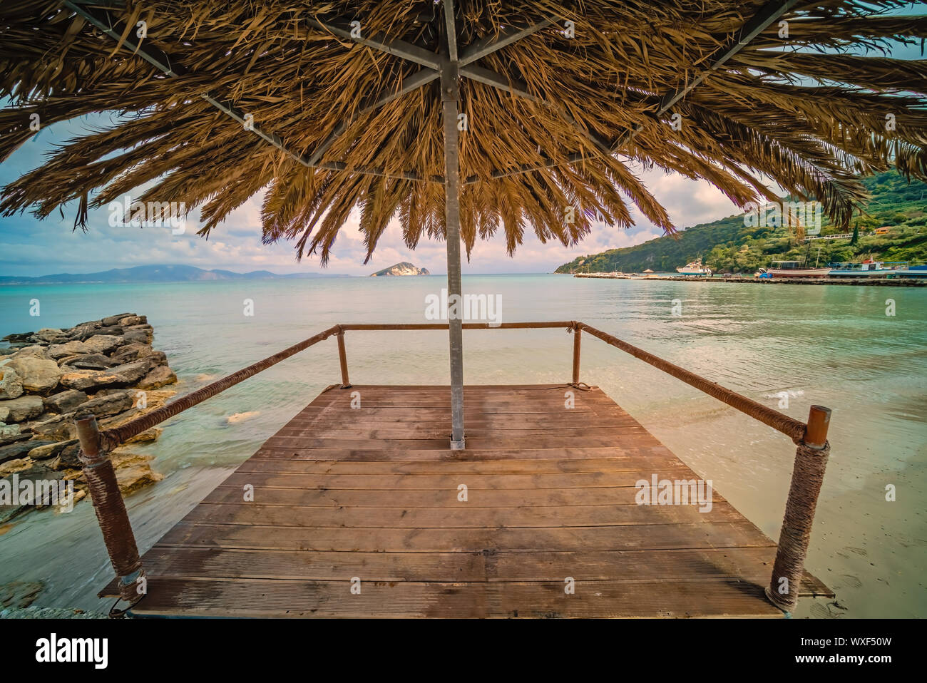 Wooden lookout on the beach in Zante Stock Photo - Alamy