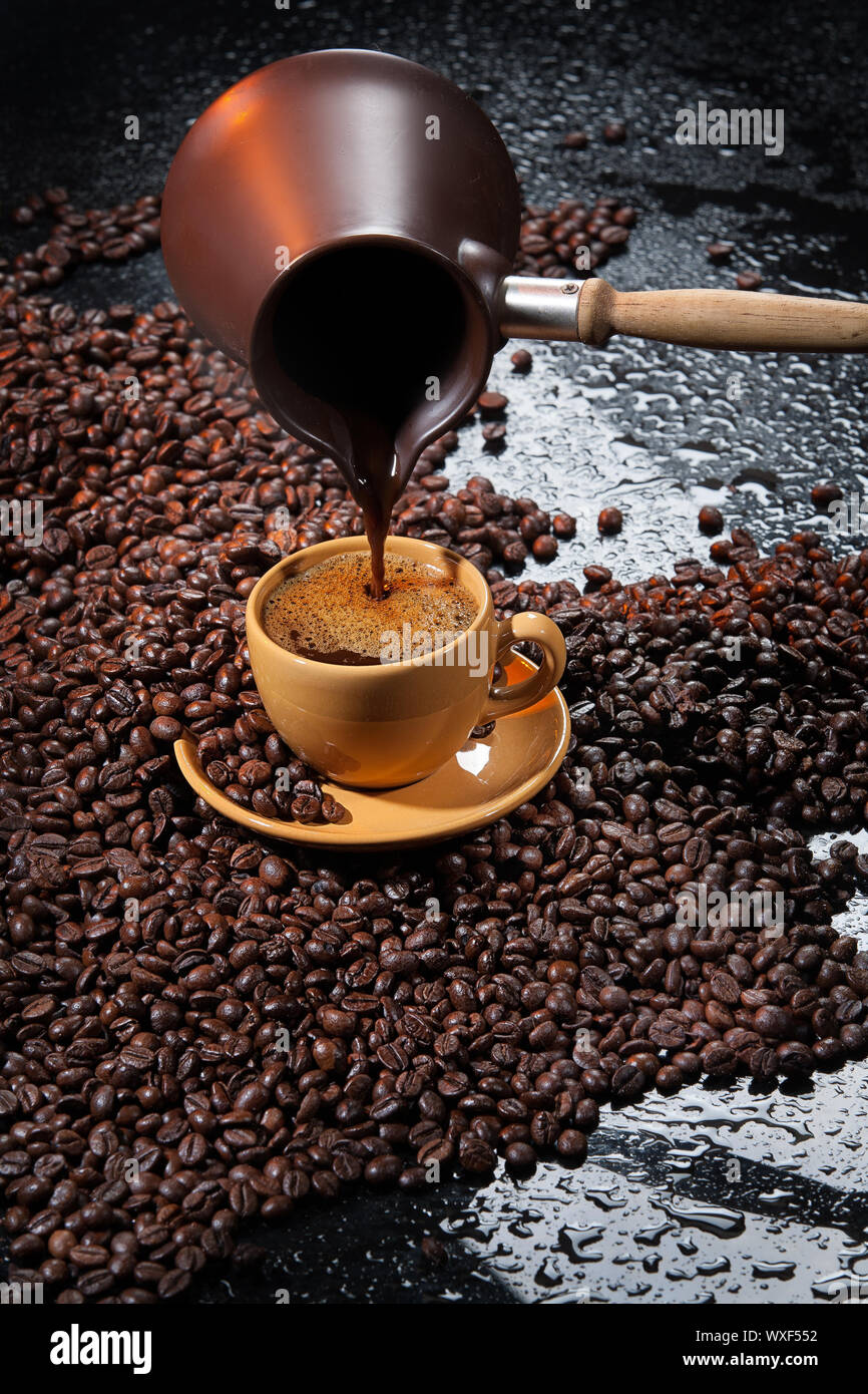Cup of coffee and coffee pot Stock Photo - Alamy